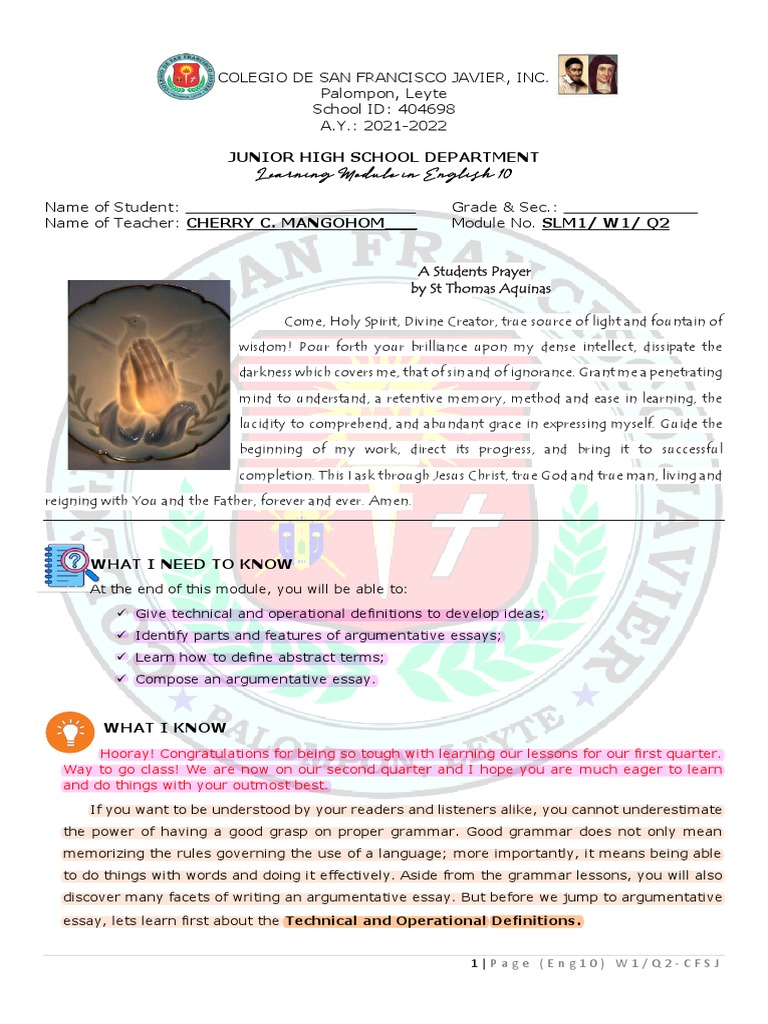 Learning Module in English 10: Junior High School Department | PDF ...