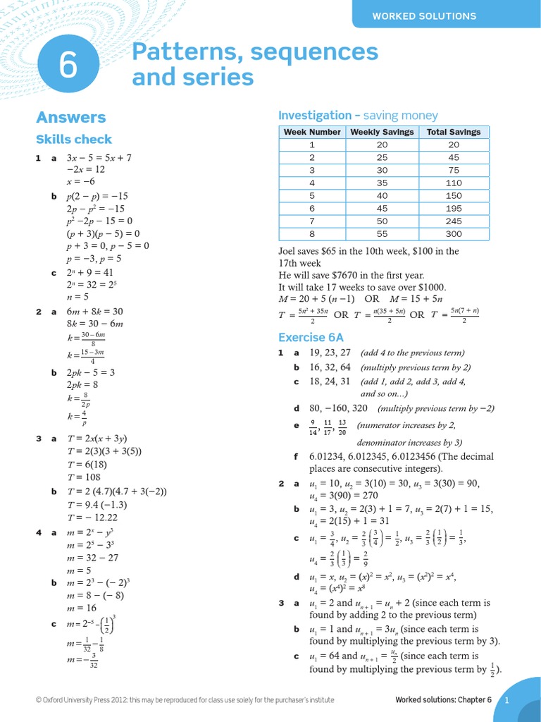 Patterns, Sequences and Series: Answers | PDF | Abstract Algebra | Numbers