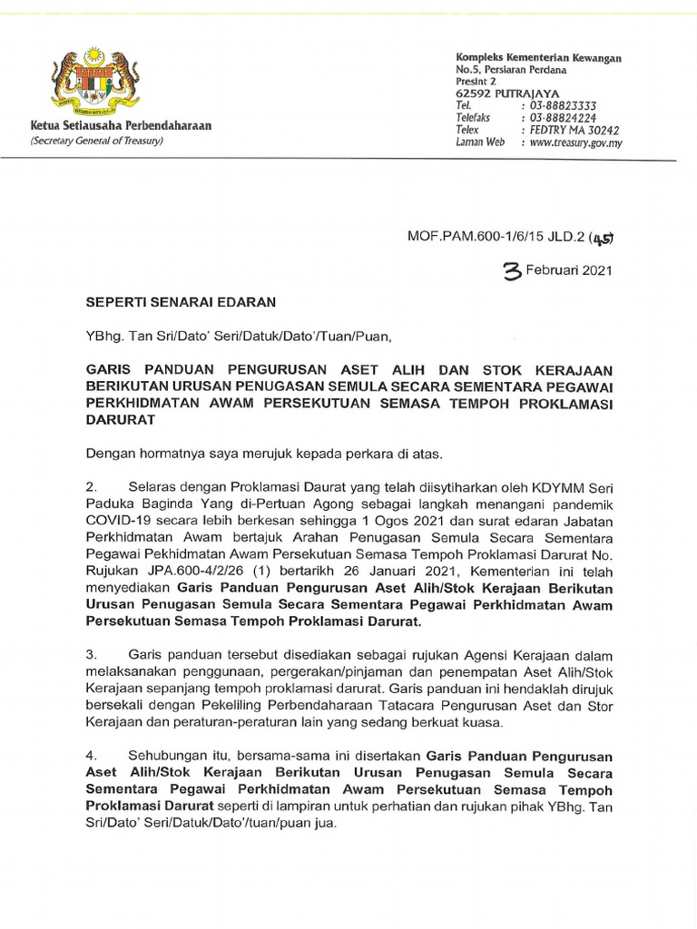 Surat Edaran, Senarai Edaran & Garis Panduan - Aset Alih | PDF