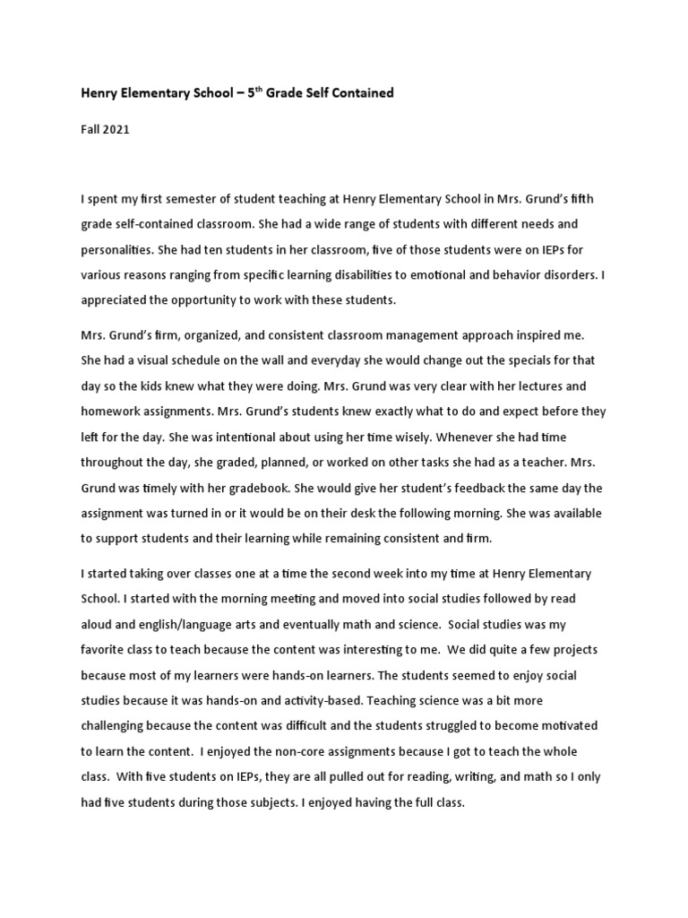 Student Teaching Reflection | PDF | Classroom | Teachers