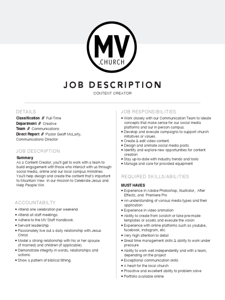Content Creator Job Description | PDF | Social Media | Popular Culture ...