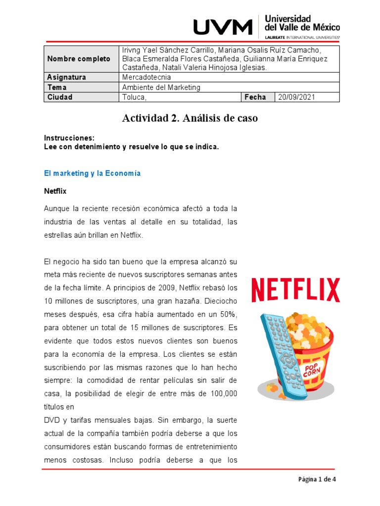 A2 CasoNetflixBcTrabajoenEquipo. | PDF | Netflix | Marketing