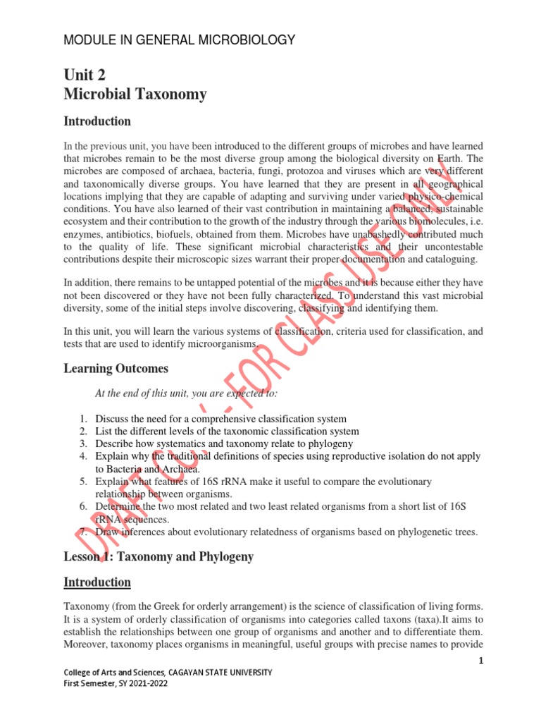 Unit 2. Lesson 1 - Taxonomy and Phylogeny 2021 | PDF | Taxonomy ...