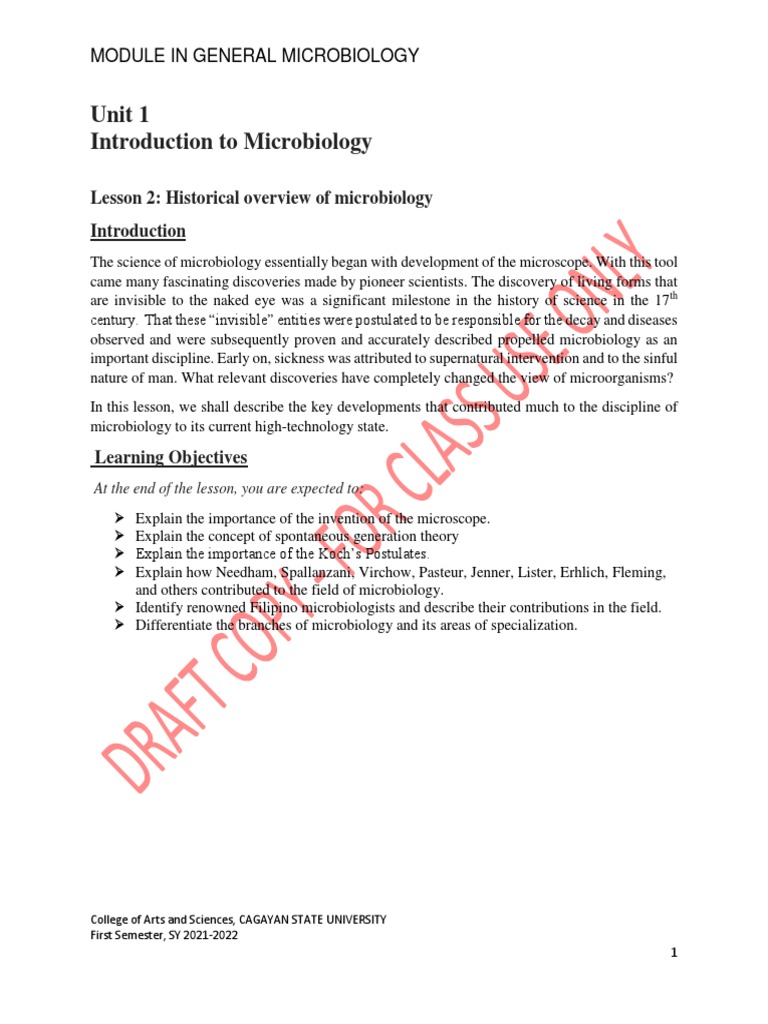 Unit 1. Lesson 2 - History 2021 | Download Free PDF | Microbiology ...