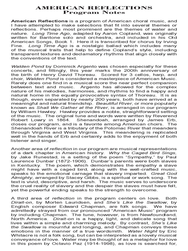 American Reflections Libretto | PDF | Walden