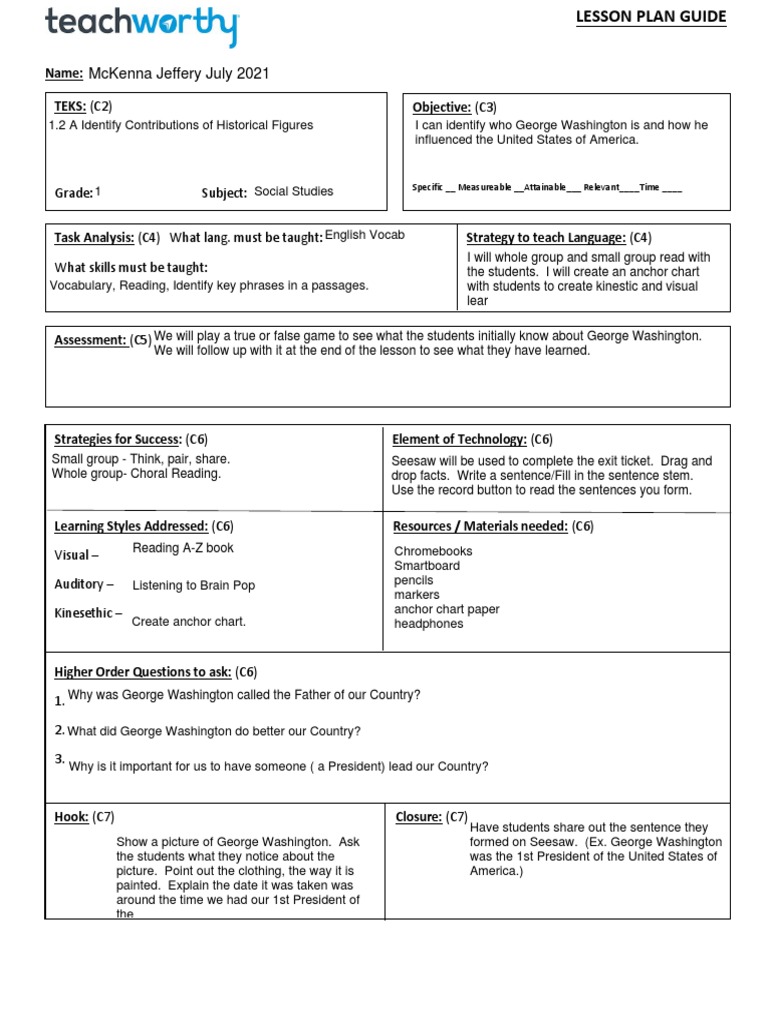 Lesson Plan Guide LPG 1 - 2 1 Mckenna Jeffery | PDF | Lesson Plan | Human Communication