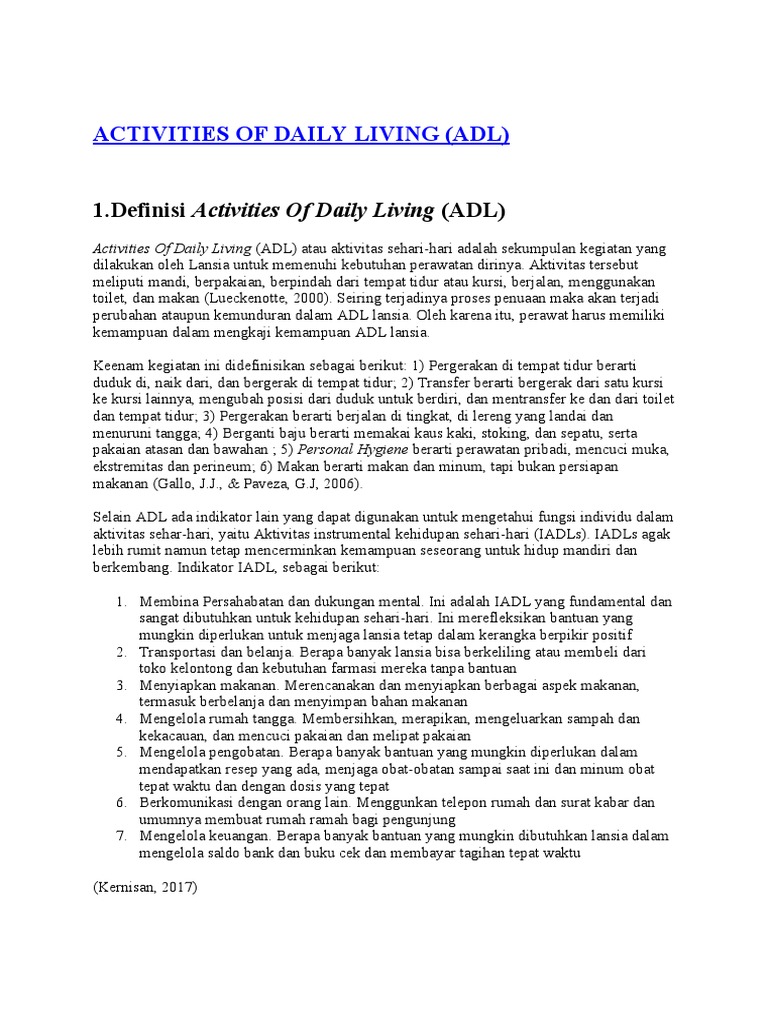 Activities of Daily Living | PDF