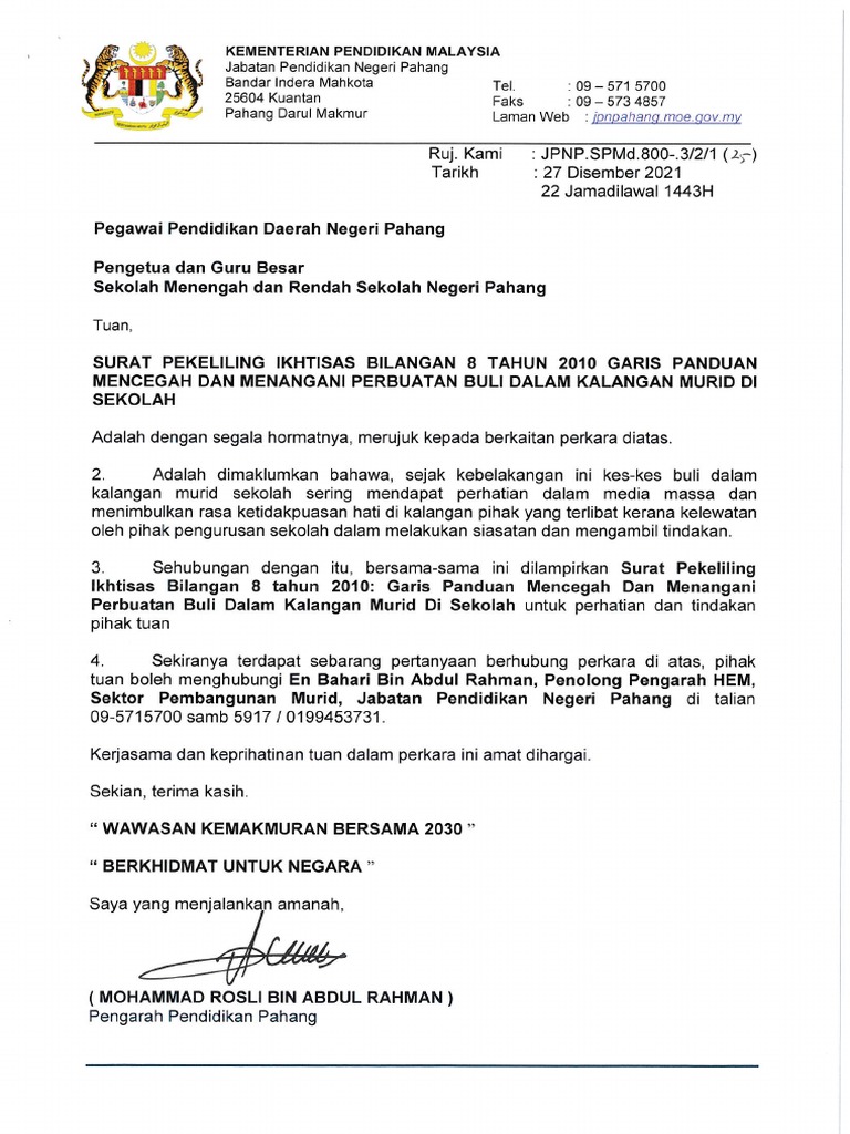 Surat Pekeliling Ikhtisas Bilangan 8 Tahun 2010 Garis Panduan Mencegah