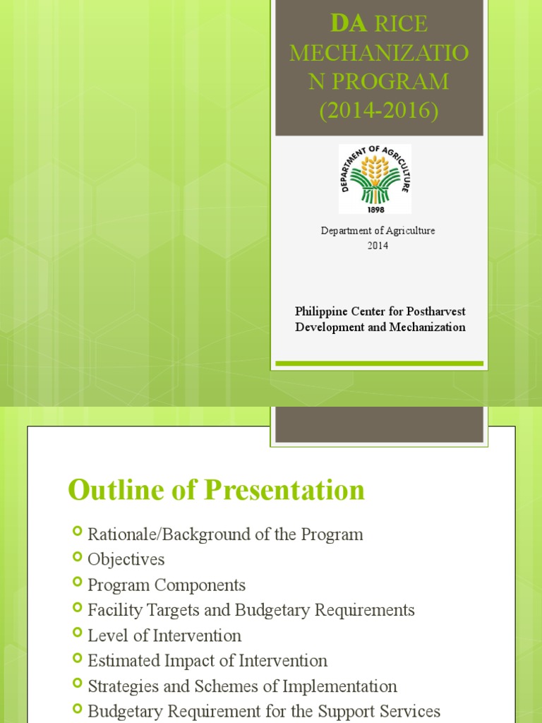 Final Da Rice Mechanization Program | PDF | Rice | Sustainability