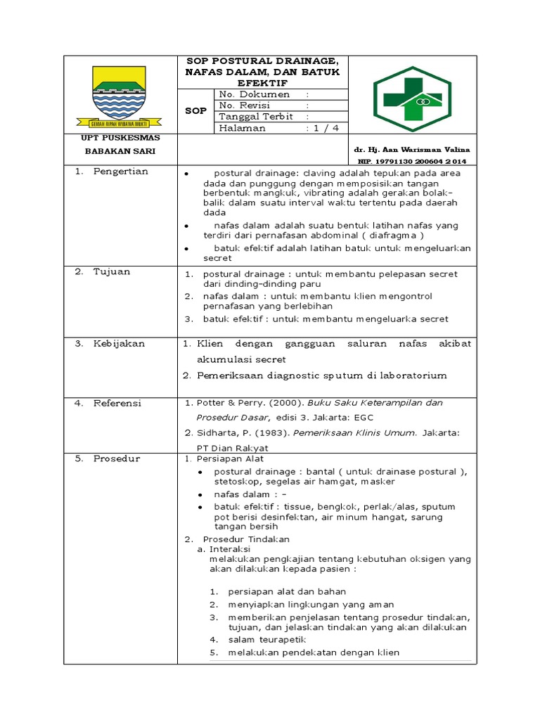 Sop Postural Drainage Nafas Dalam Dan Batuk Efektif | PDF