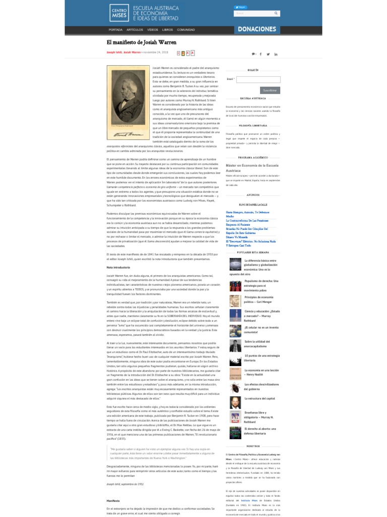 El manifiesto de Josiah Warren: Un documento pionero sobre la soberanía ...
