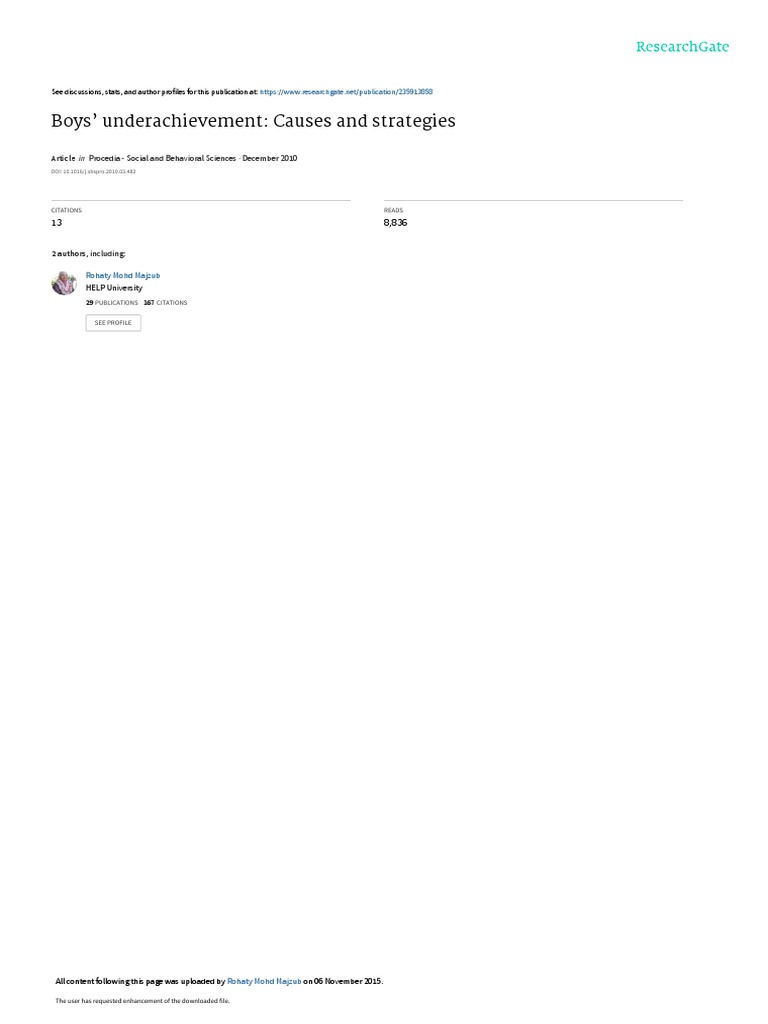 Boys Underachievement Causes and Strategies | PDF | Teachers | Literacy