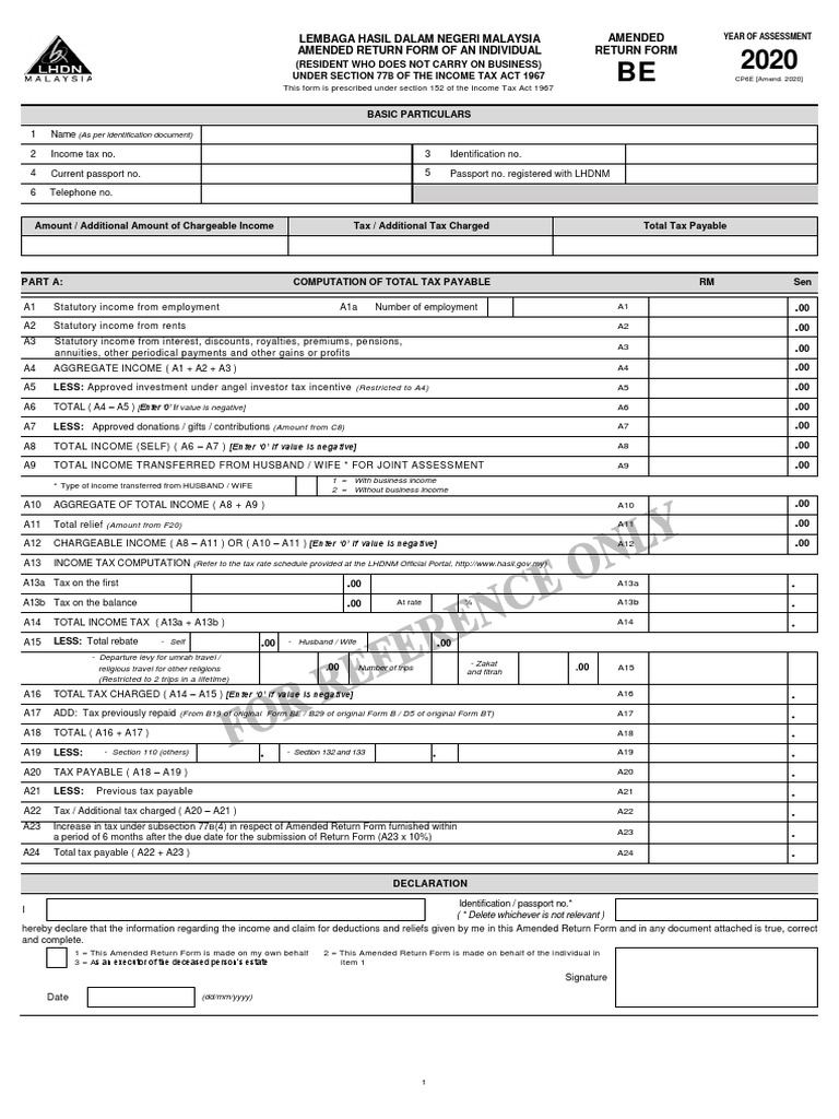 Lembaga Hasil Dalam Negeri Malaysia Amended Return Form of An ...