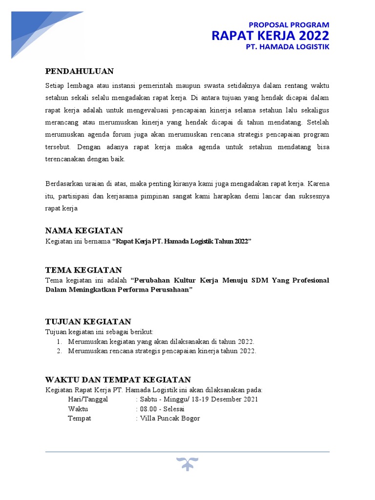 Contoh Proposal Rapat Kerja Perusahaan | PDF