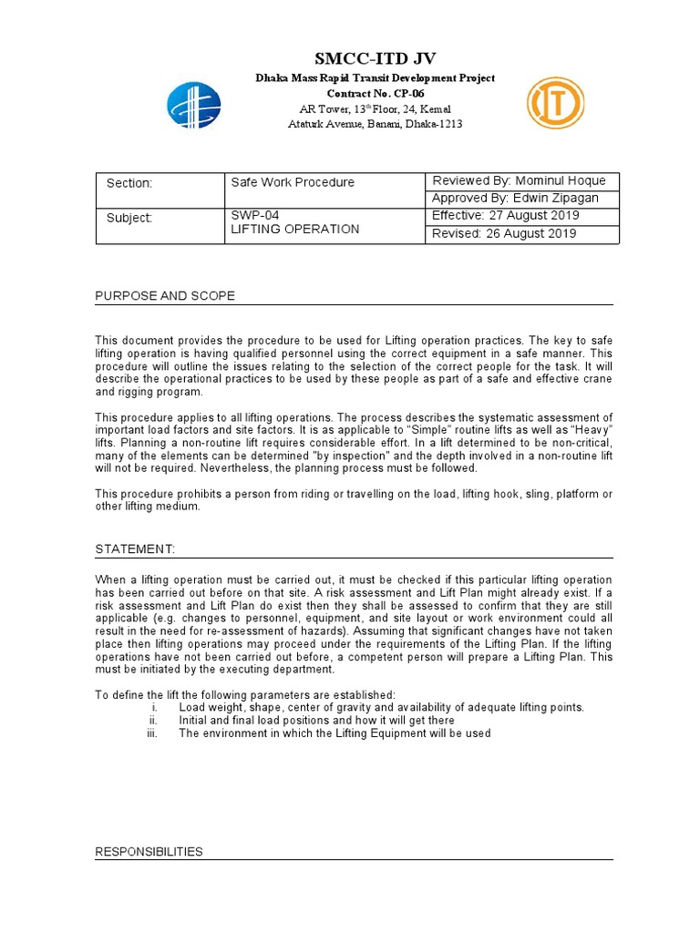 SWP 04 Lifting Operation | PDF | Crane (Machine) | Occupational Safety ...
