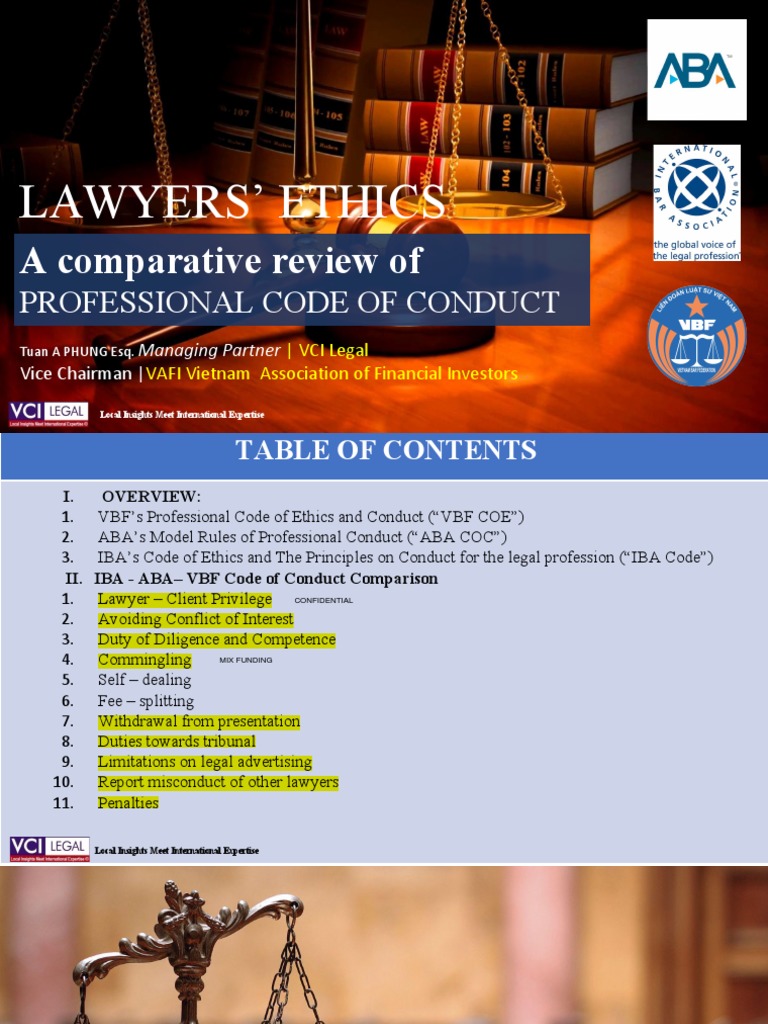Lawyers Code of Conduct - IBA, ABA, VBF | PDF | Confidentiality | Lawyer