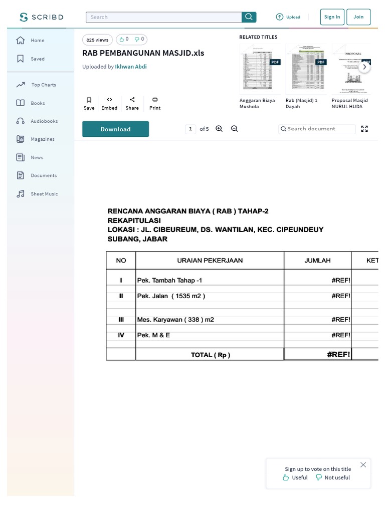 Rab Pembangunan Masjid - XLS: Download | PDF