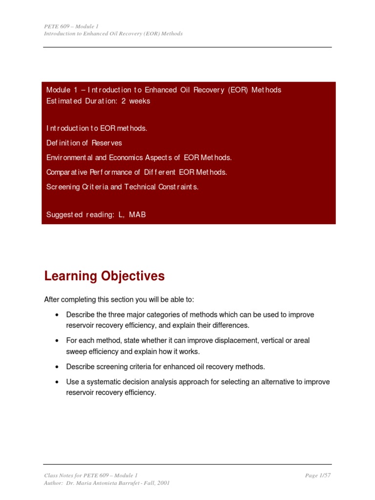 Introduction to EOR Methods | PDF | Enhanced Oil Recovery | Petroleum ...