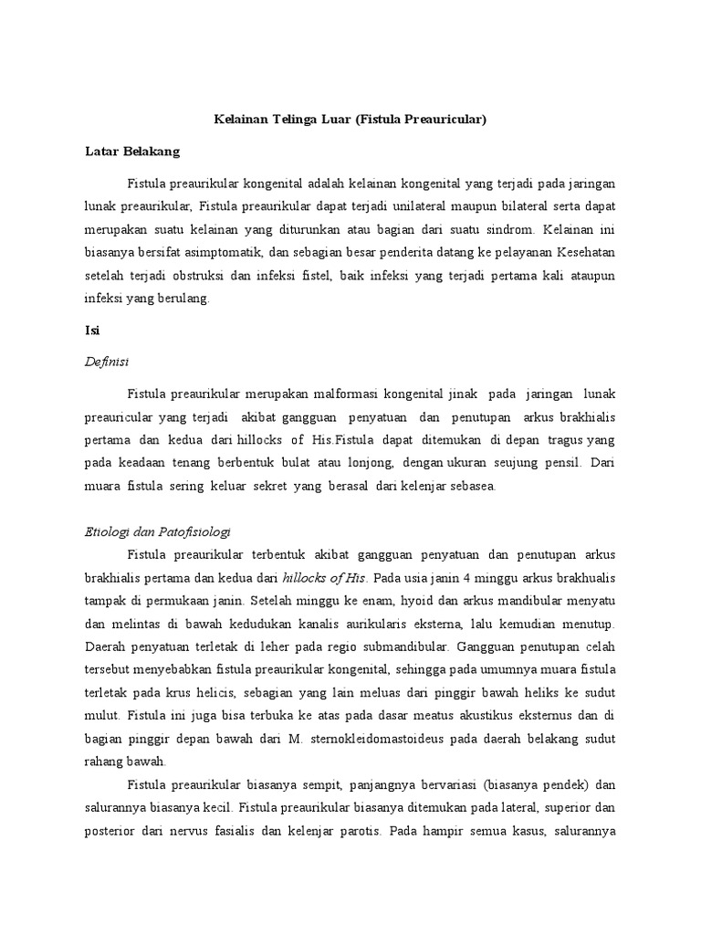 Kelainan Telinga Luar (Fistula Preauricular) | PDF