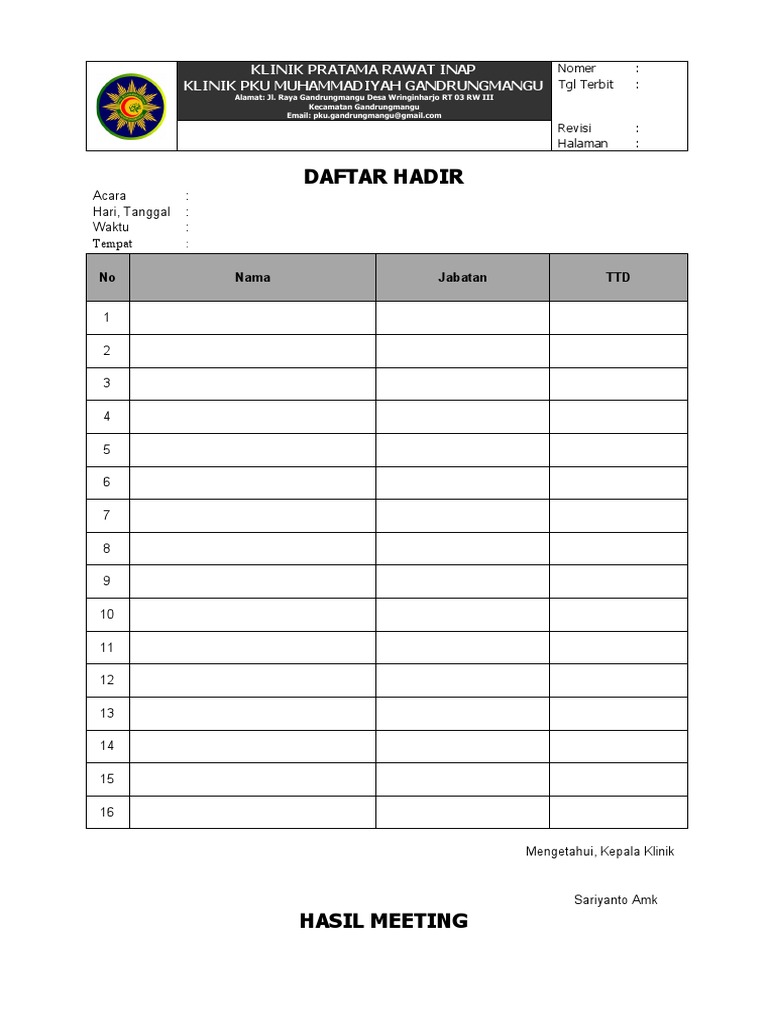 Form Daftar Hadir Rapat | PDF