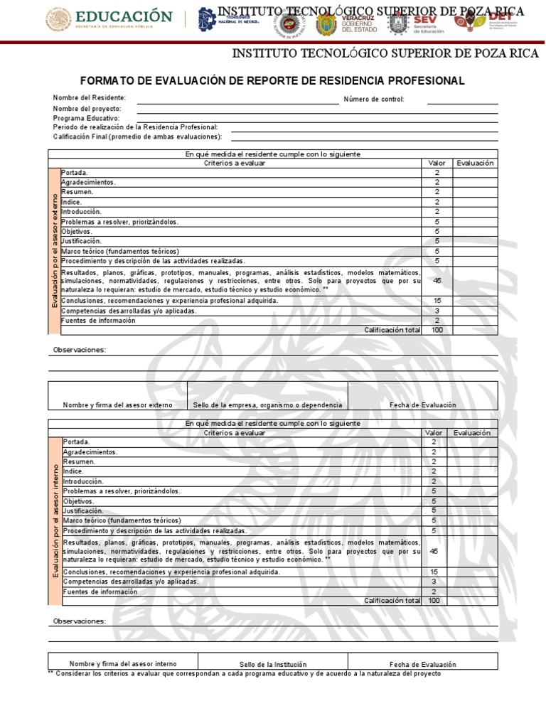 7 Anexo XXX Formato de Evaluacion Reporte de Residencia Profesional | PDF | Evaluación ...