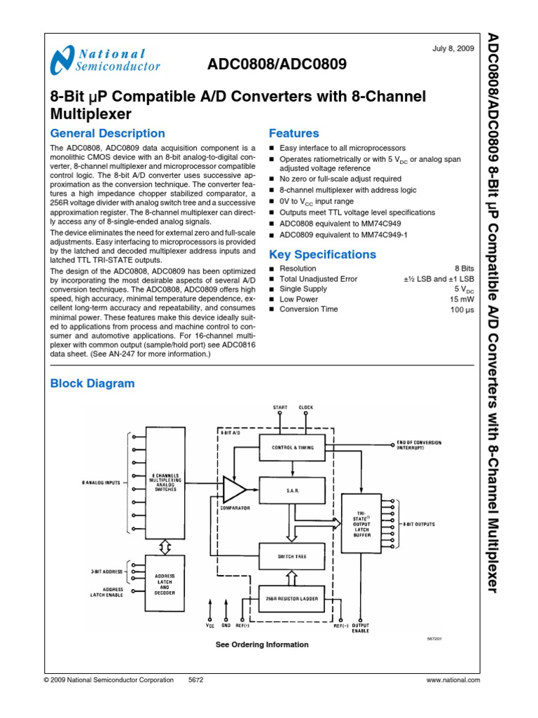μP Compatible A/D Converters with 8-Channel: ADC0808/ADC0809 8-Bit ...