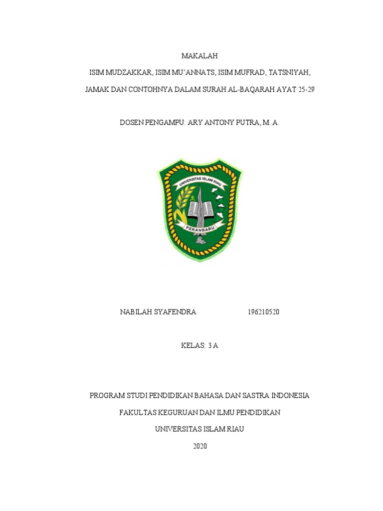 Isim Mudzakkar, Muannats, Mufrad, Tatsniyah, Jamak, Dan Contohnya | PDF