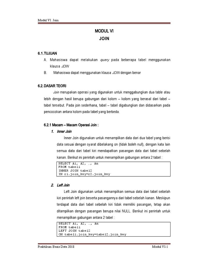 Modul 6 Join Basis Data | PDF