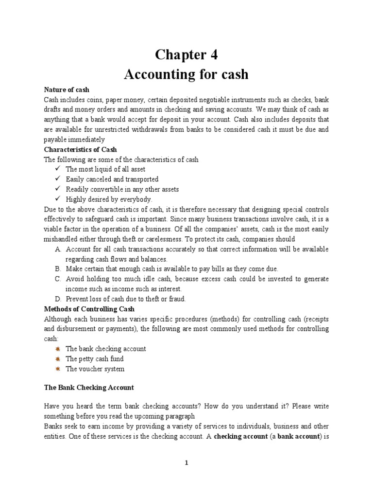 Accounting For Cash | PDF | Cheque | Deposit Account