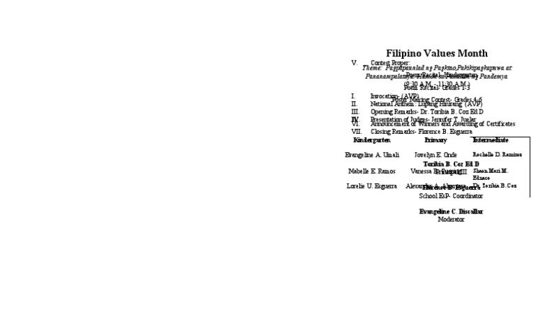 Schedule and Activities for a Filipino Values Month Poster and Poem ...