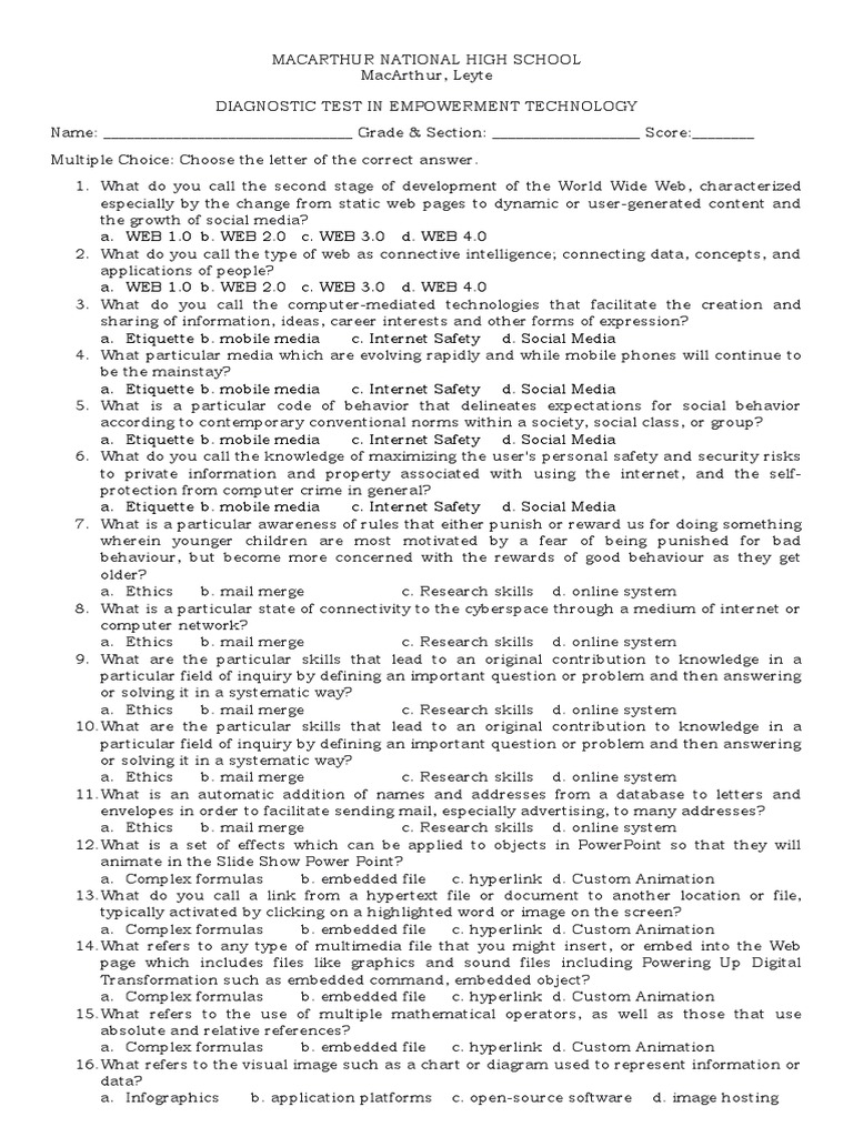 Diagnostic Test Emtech | PDF | Microsoft Office | Internet & Web