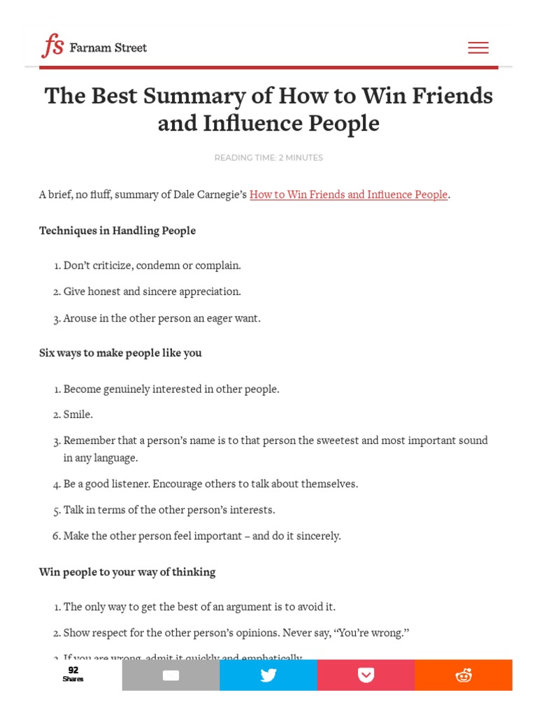 Summary How To Win Friends and Influence People | PDF