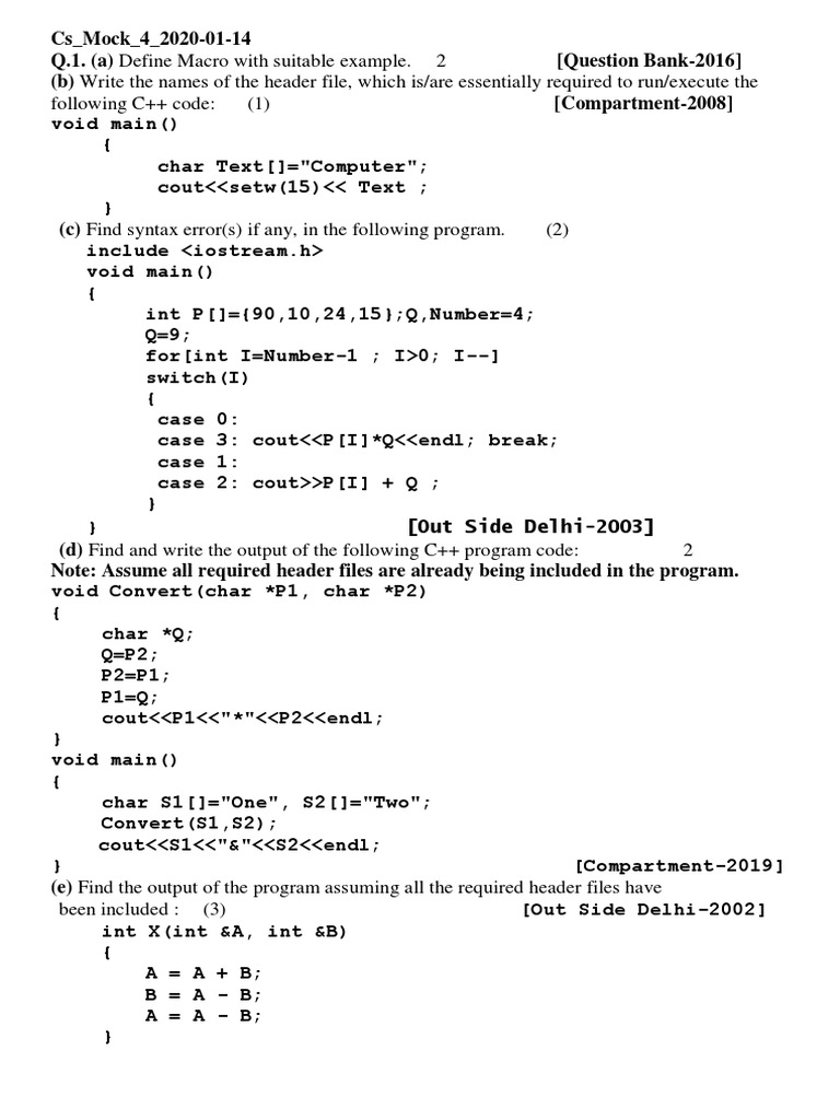 CS Mock 4 | PDF | Subroutine | Integer (Computer Science)