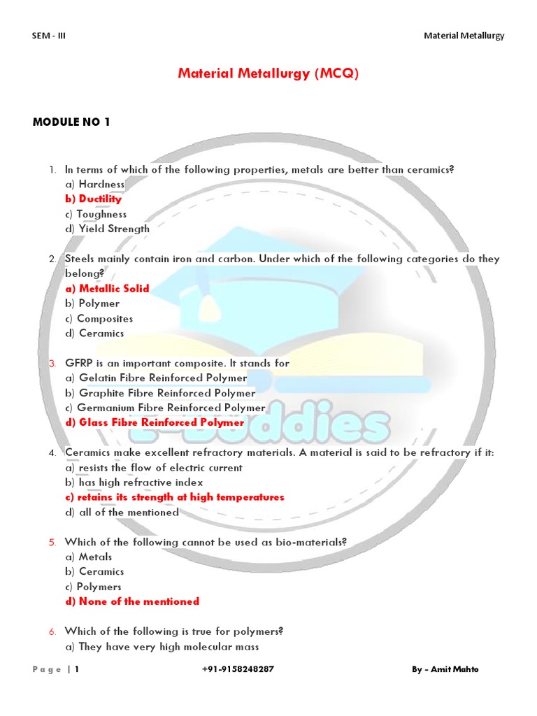 Material Metallurgy - MCQ | PDF | Dislocation | Fracture