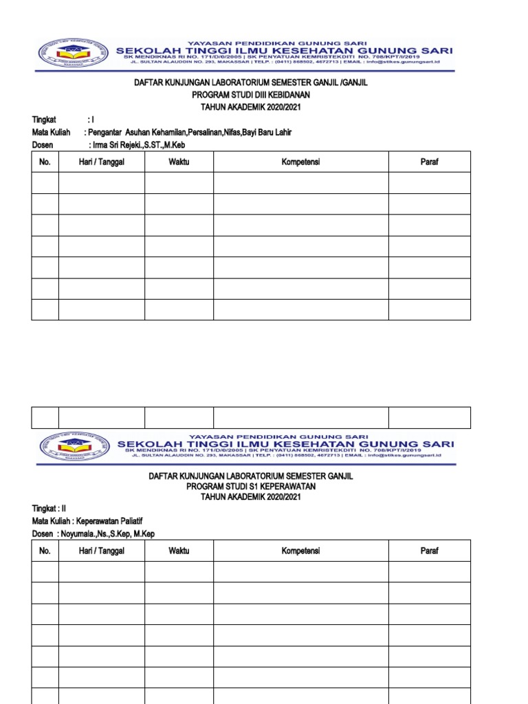 Daftar Kunjungan Lab - 2020-2021 | PDF