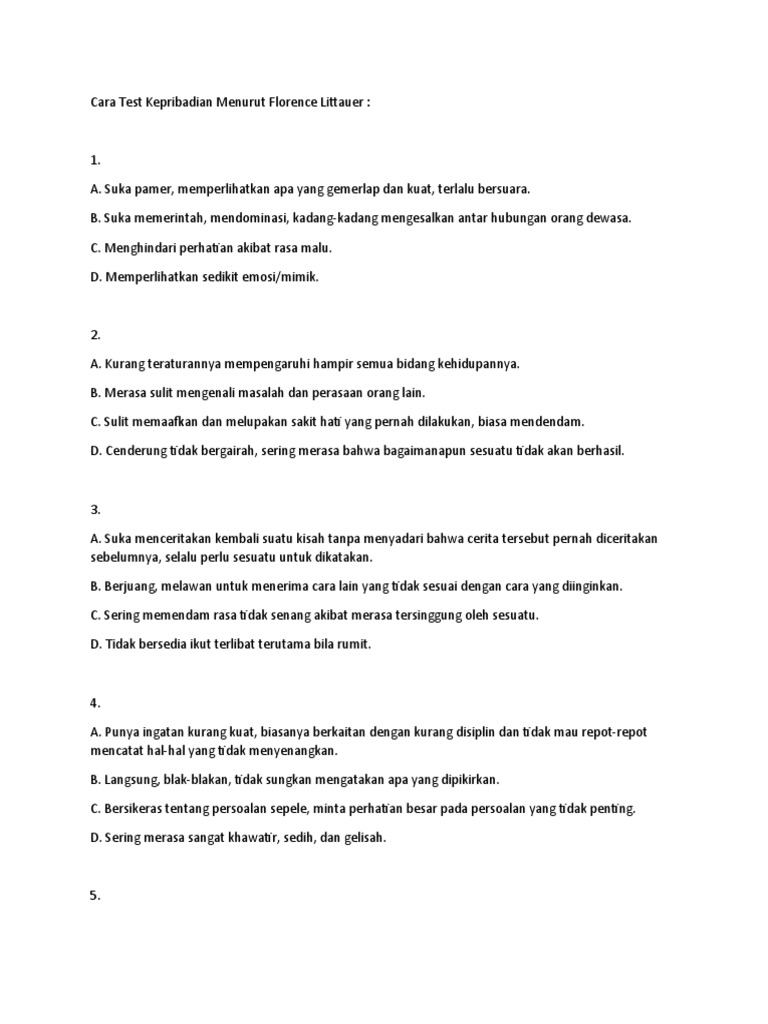 Cara Test Kepribadian Menurut Florence Littauer | PDF