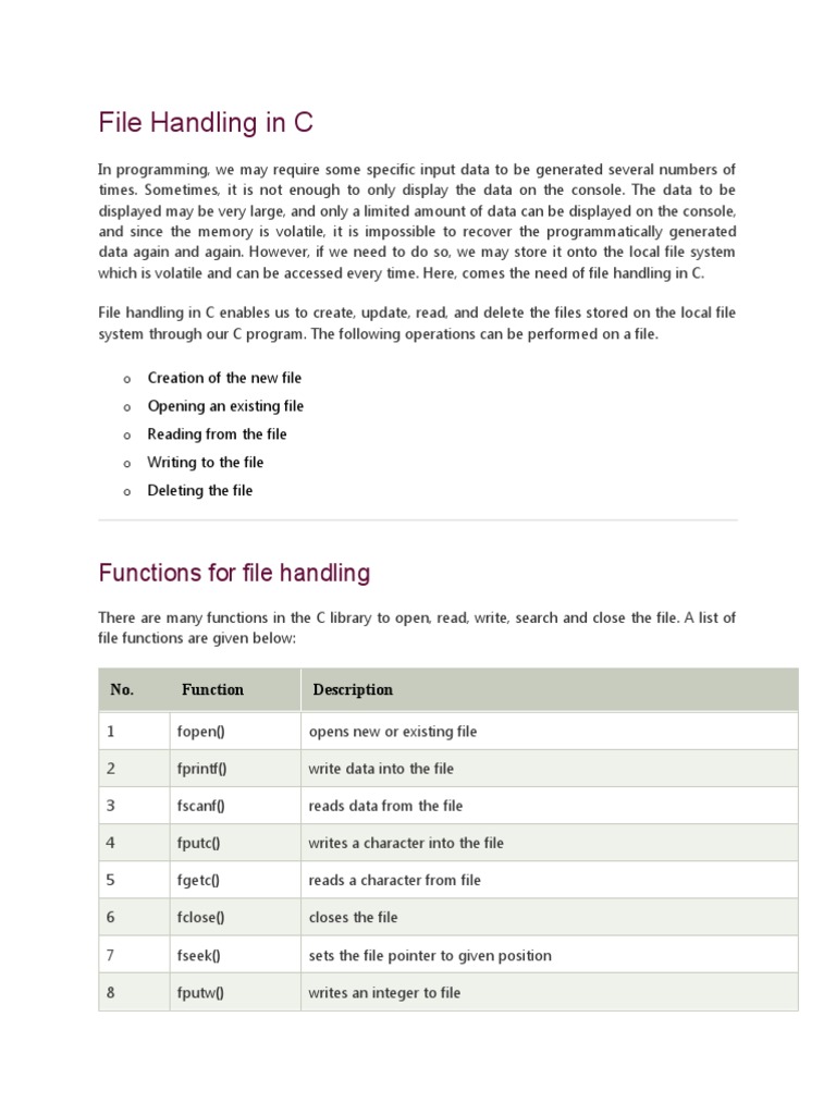 File Handling In C Pdf Computer File Pointer Computer Programming 2499