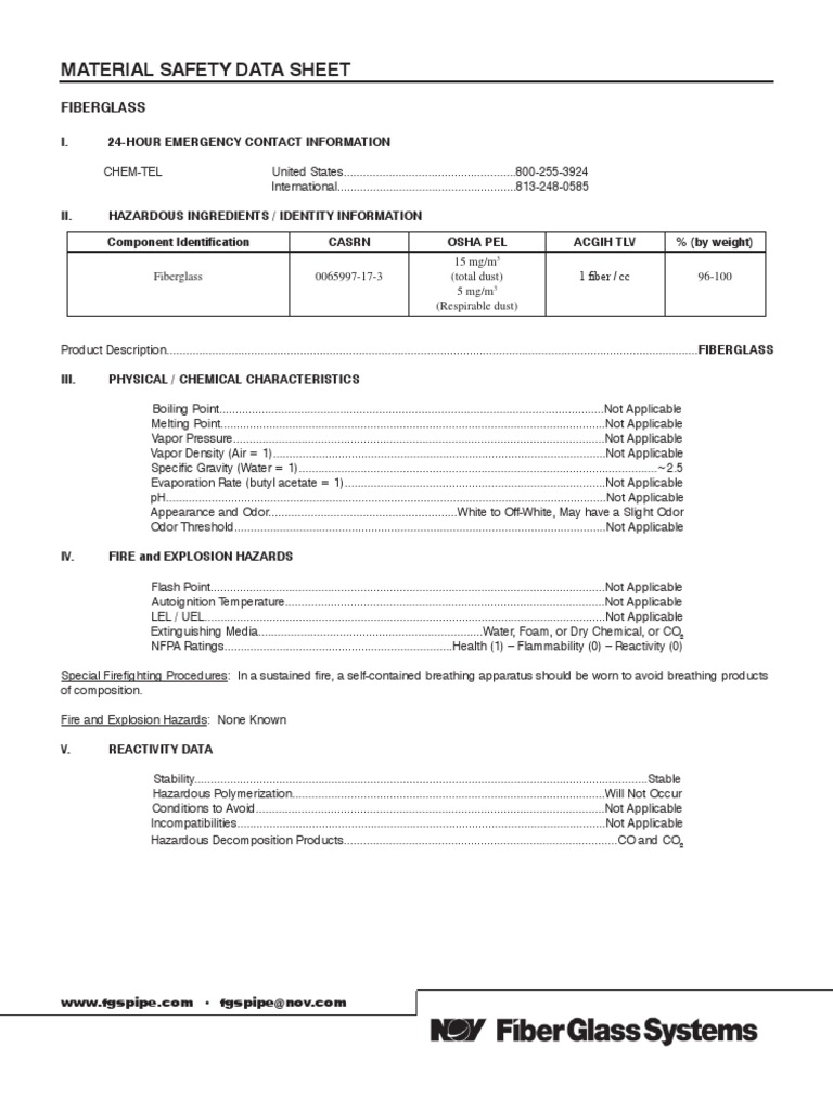 9C - MSDS Fiberglass | PDF | Superfund | Dangerous Goods