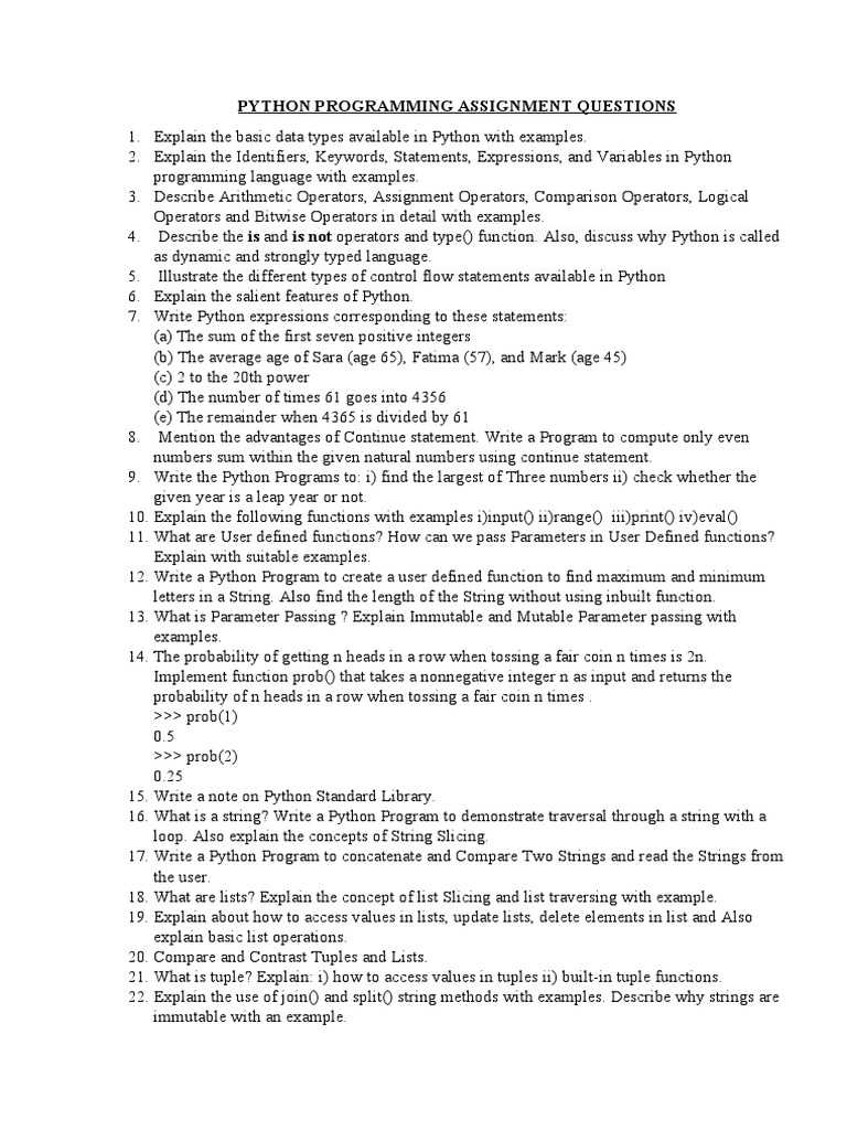 Python Programming Assignment Questions | PDF | String (Computer ...
