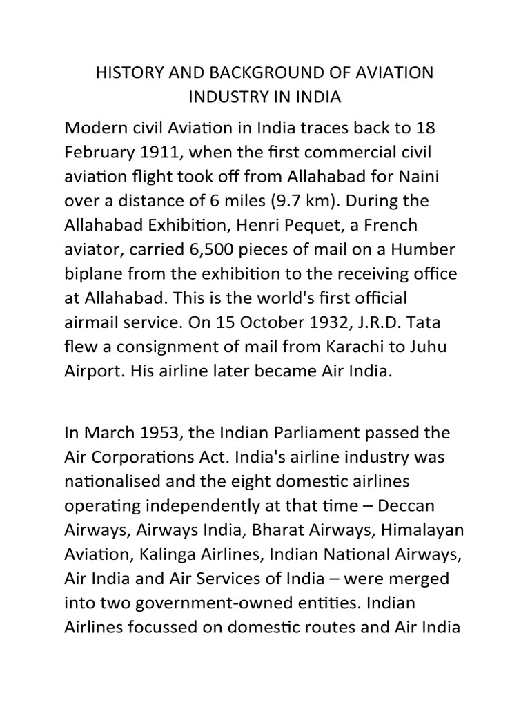 History and Background of Aviation Industry in India | PDF | Airlines ...