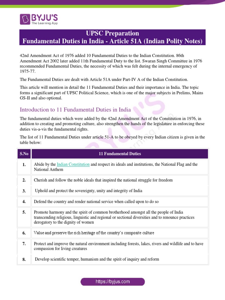 Fundamental Duties UPSC Notes | PDF | Ethical Principles | Crime & Violence