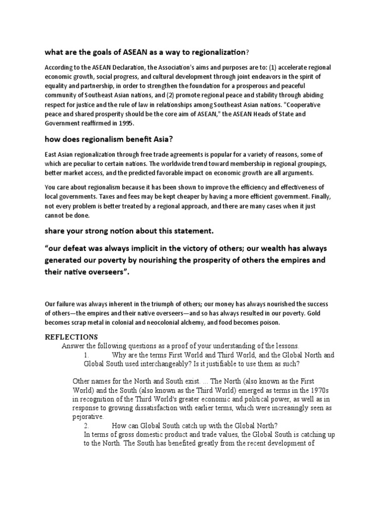 ASEAN Goals and Regionalization Benefits | PDF | Globalization ...