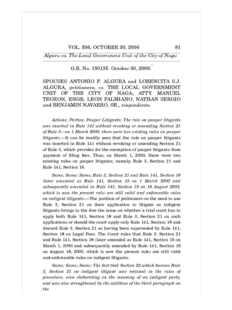 Algura vs. The Local Government Unit of The City of Naga | PDF ...