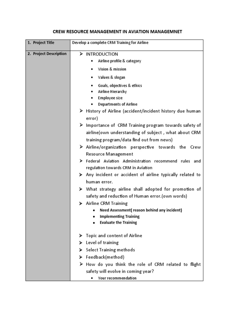 Crew Resource Management in Aviation Managemnet: 1. Project Title 2 ...