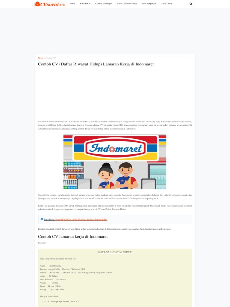 Contoh CV Lamaran Indomaret | PDF