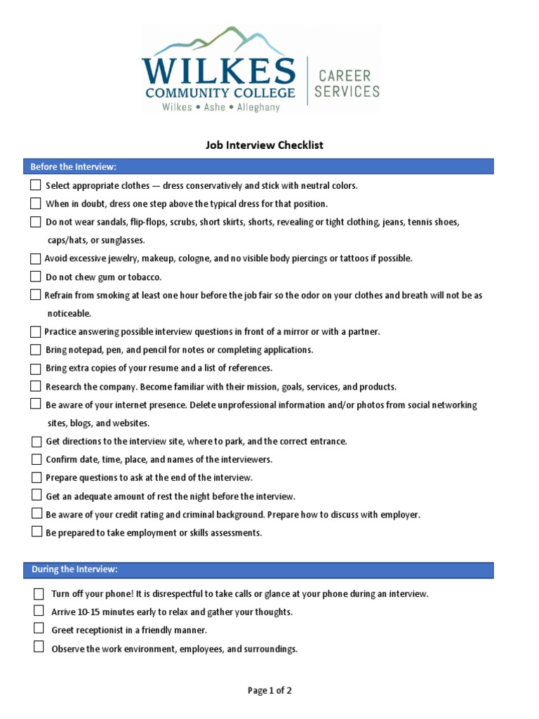Job Interview Checklist | PDF | Interview | Employment