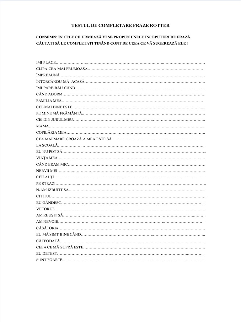 Testul de Completare Fraze Rotter | PDF