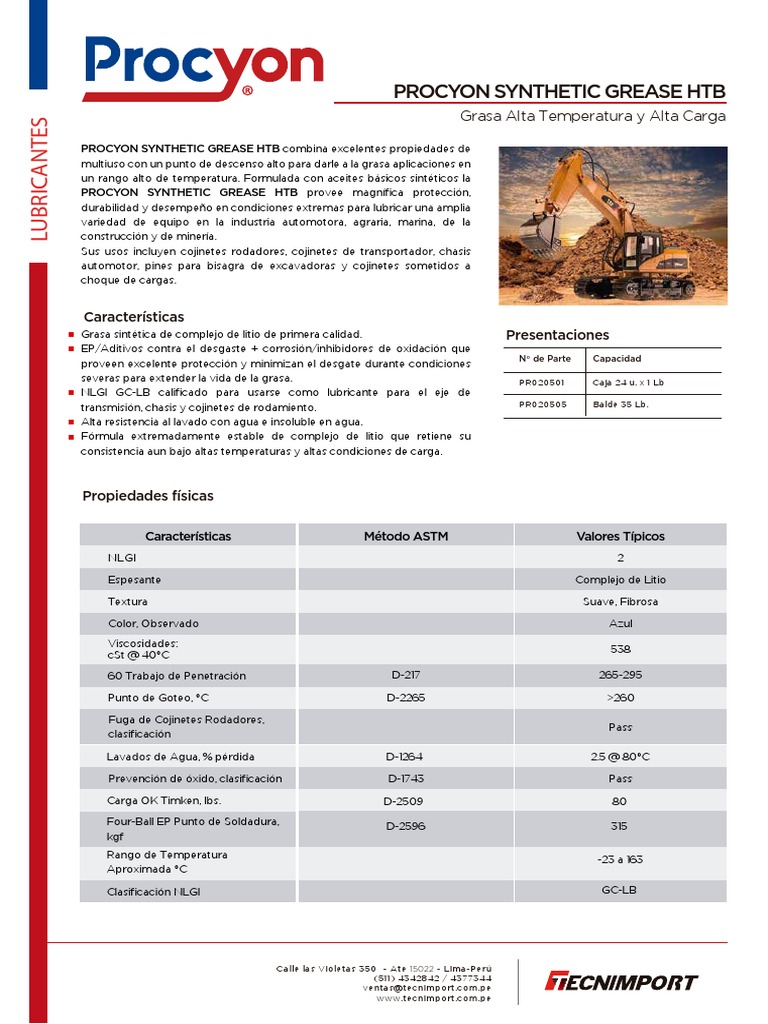 Procyon Synthetic Grease HTB | PDF | Ingeniería mecánica | Física ...