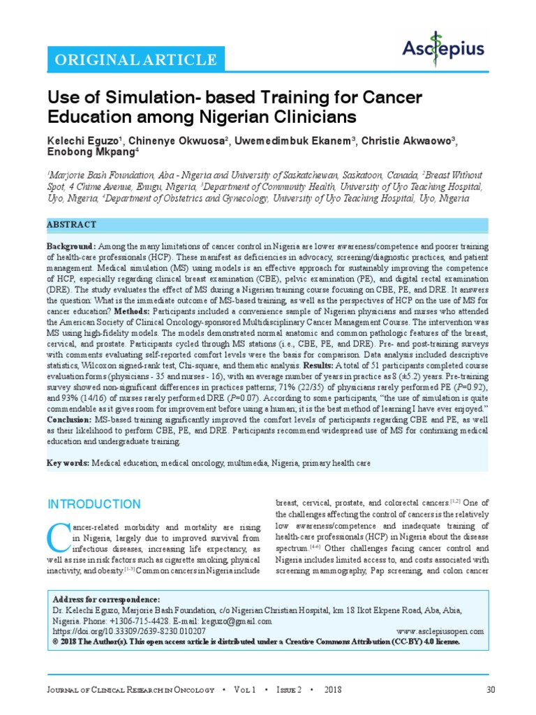 Use of Simulation - Based Training For Cancer Education Among Nigerian ...