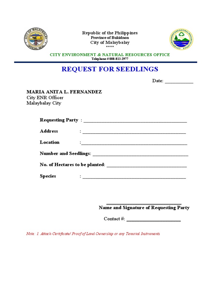 Request For Seedlings Blank Form | PDF | Business | Law